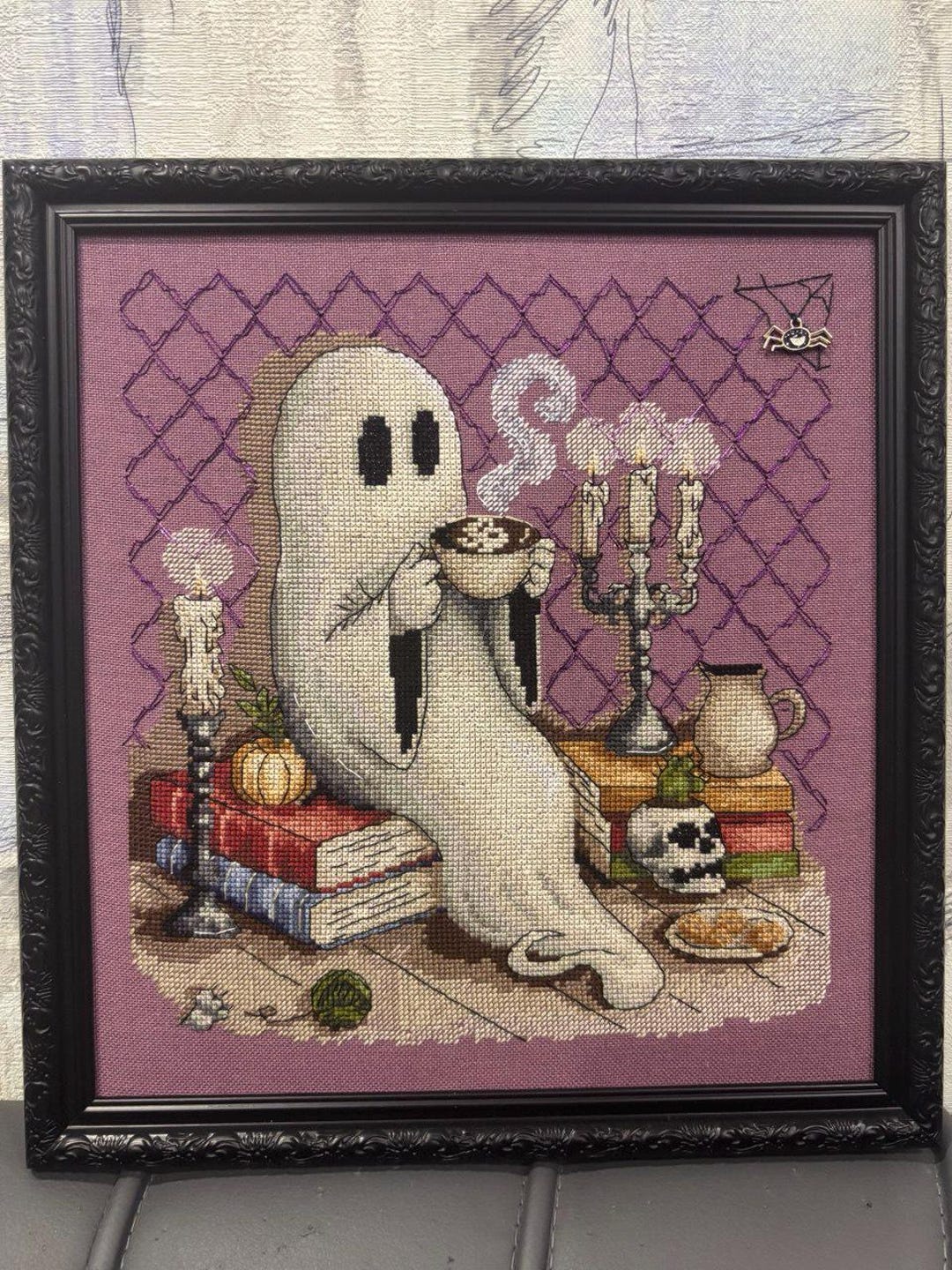 Ghost Coffee Cross Stitch Kit – Spooky DIY Embroidery With DMC Threads ...