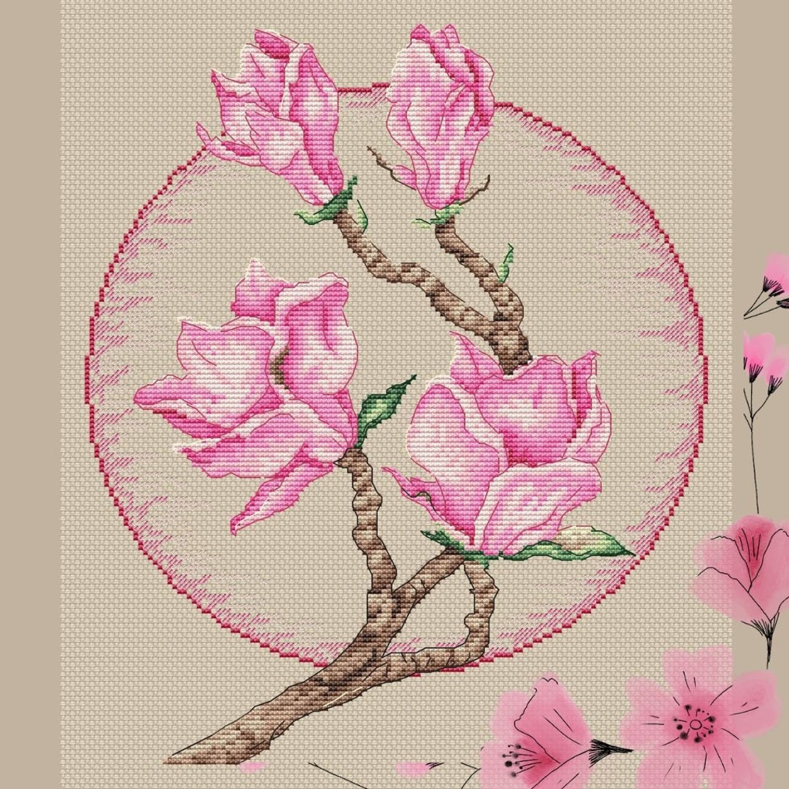 Magnolia Flowers Cross Stitch Pattern: Spring Floral Embroidery (PDF ...