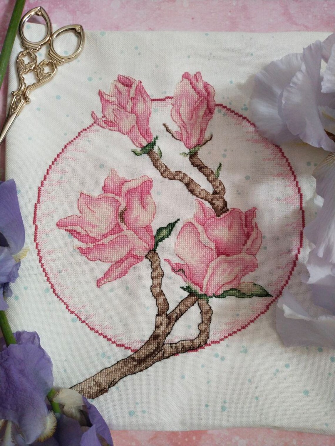 Magnolia Flowers Cross Stitch Pattern: Spring Floral Embroidery (PDF ...