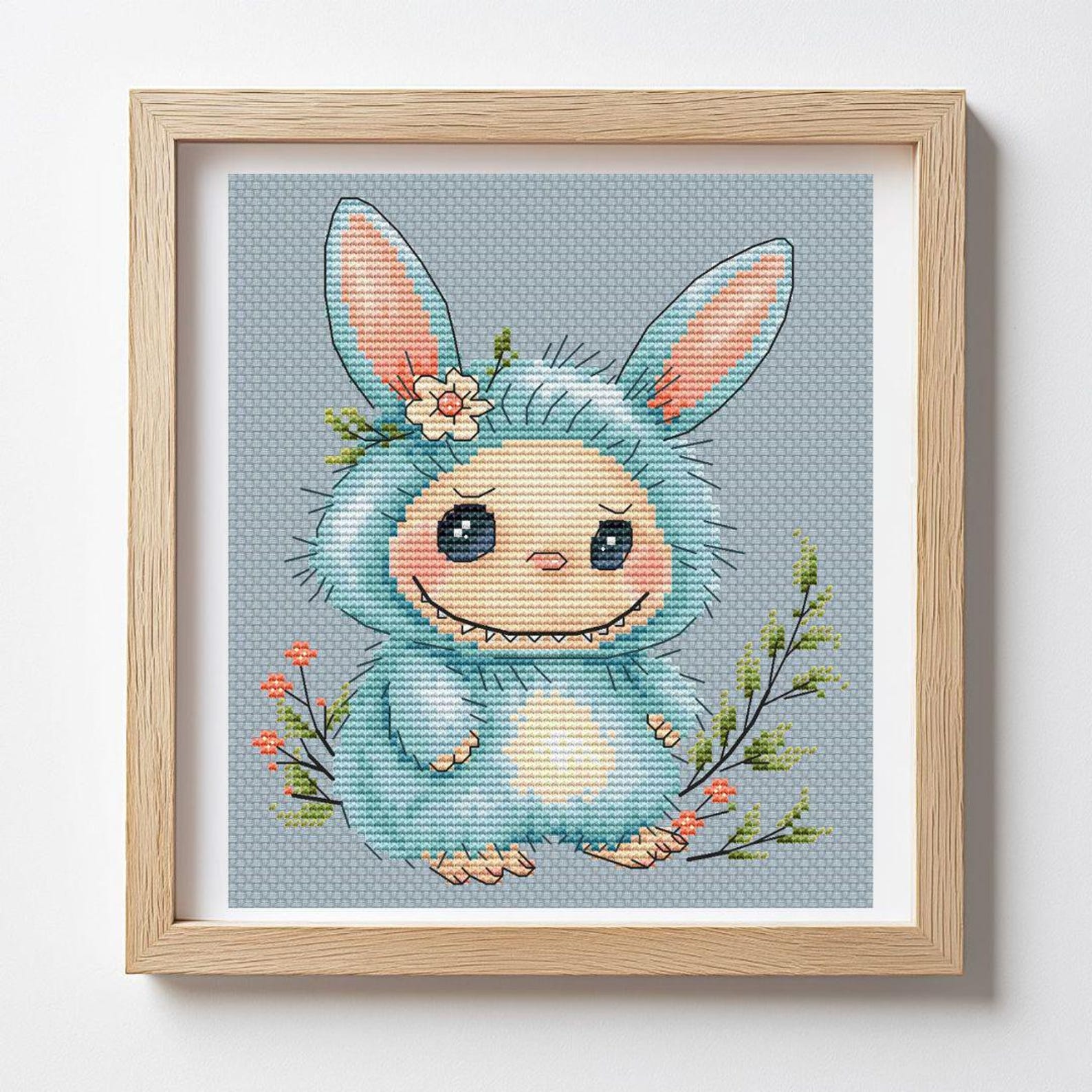 Trendy Labubu Cross-stitch Pattern in Blue Tones! Perfect for Kids ...