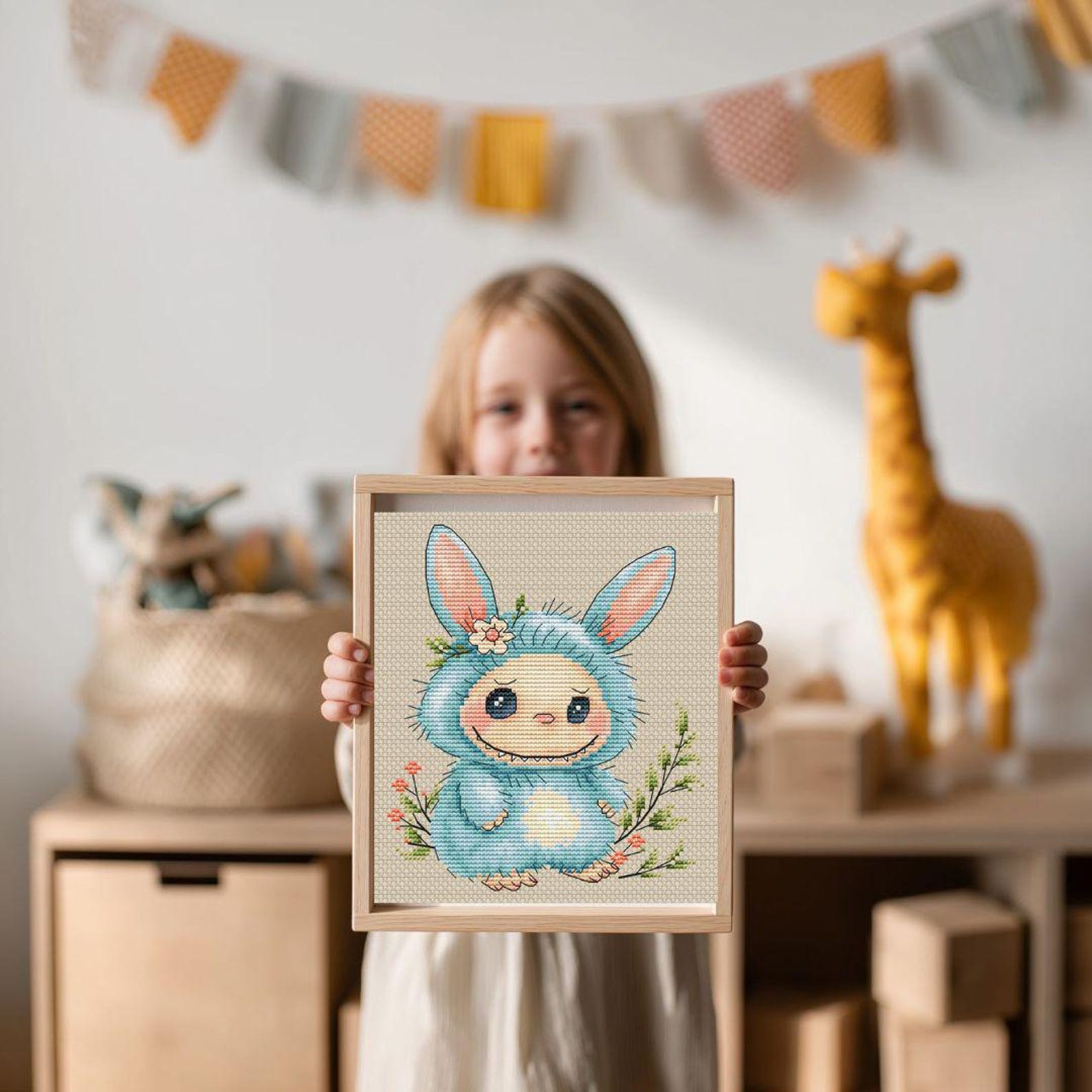 Trendy Labubu Cross-stitch Pattern in Blue Tones! Perfect for Kids ...