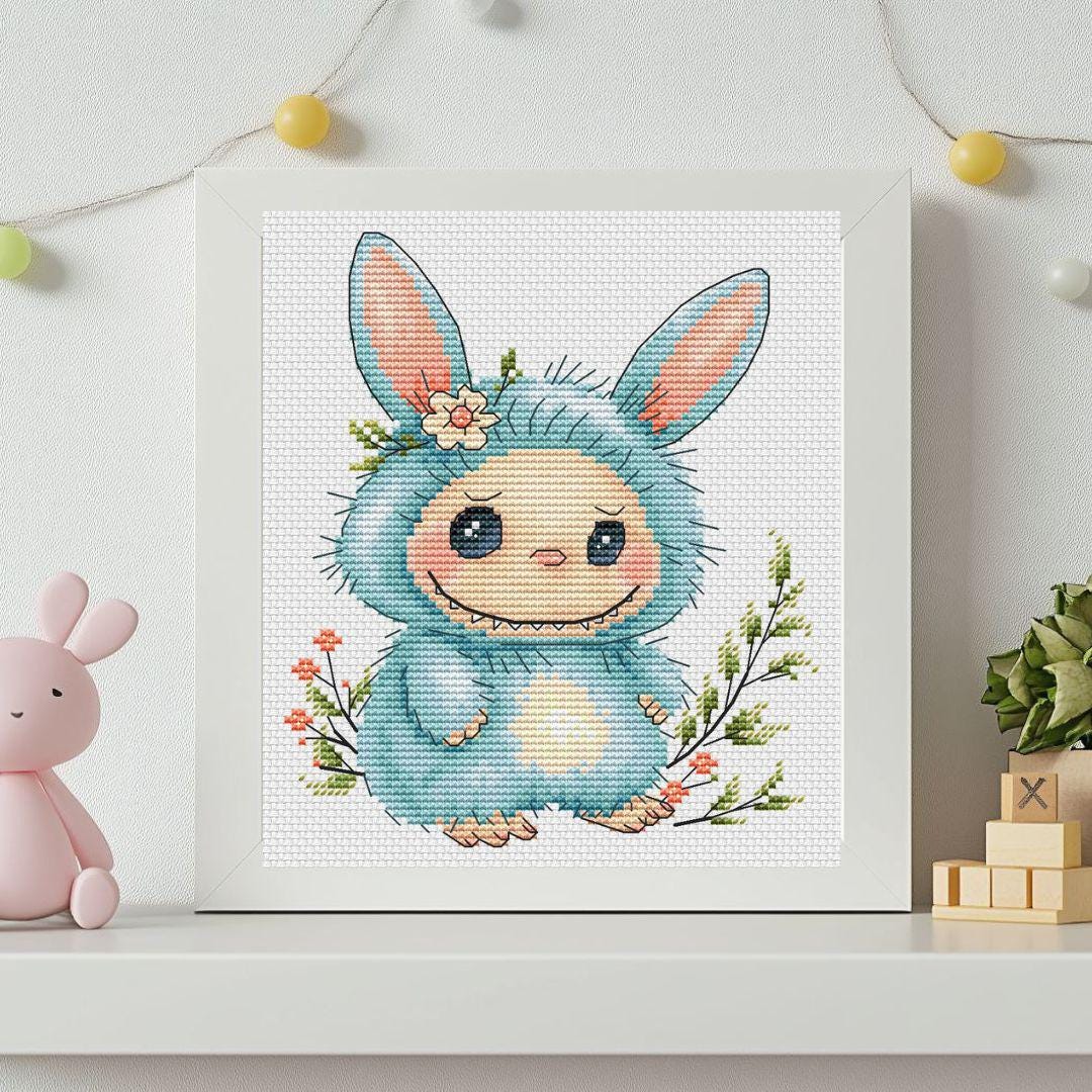 Trendy Labubu Cross-stitch Pattern in Blue Tones! Perfect for Kids ...