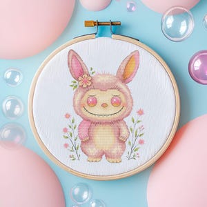 Pink Labubu Cross-stitch Pattern — Perfect for Kids’ Clothes, Toy Fans ...