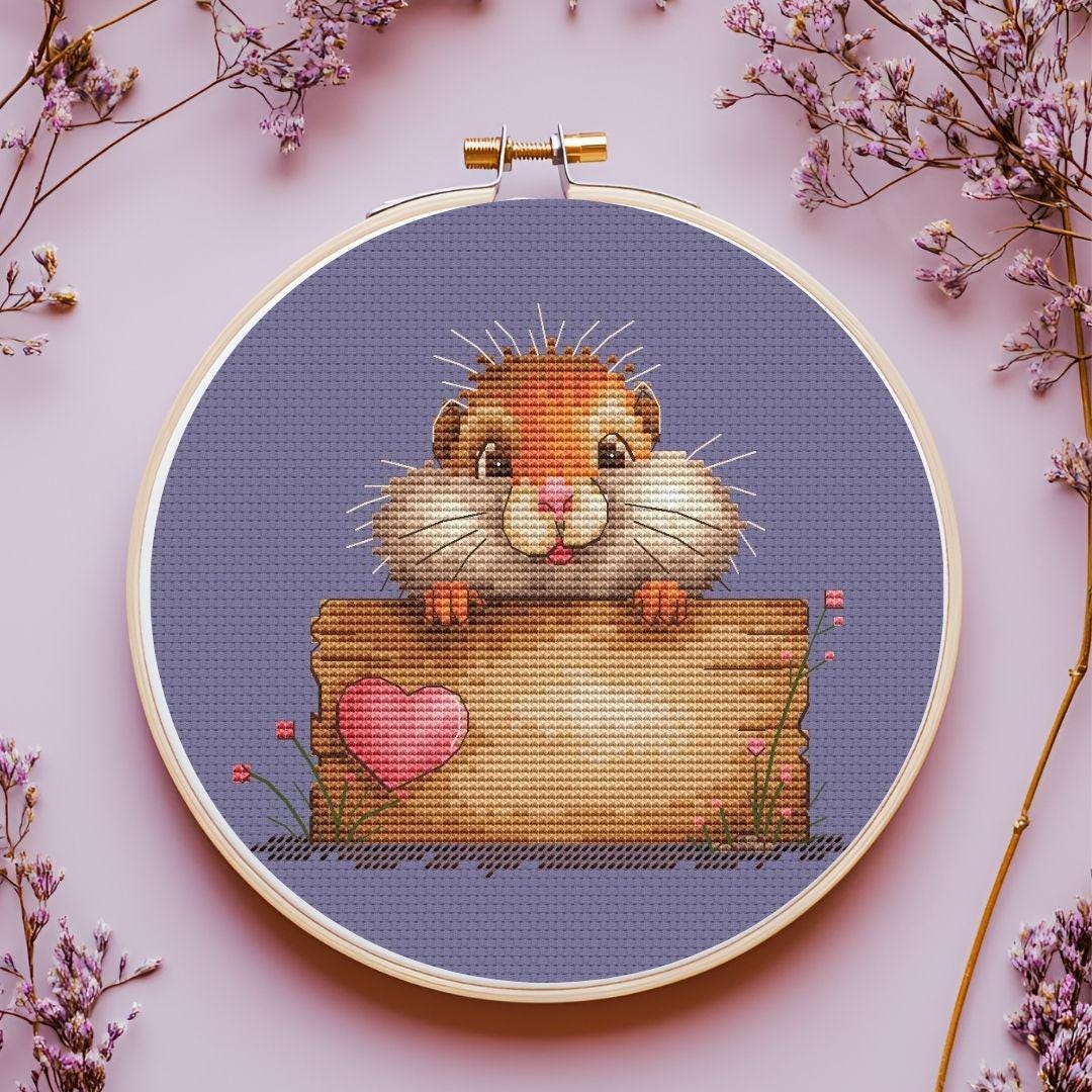 Hamster Valentine Cross Stitch Pattern With Heart. Love-themed Animal ...
