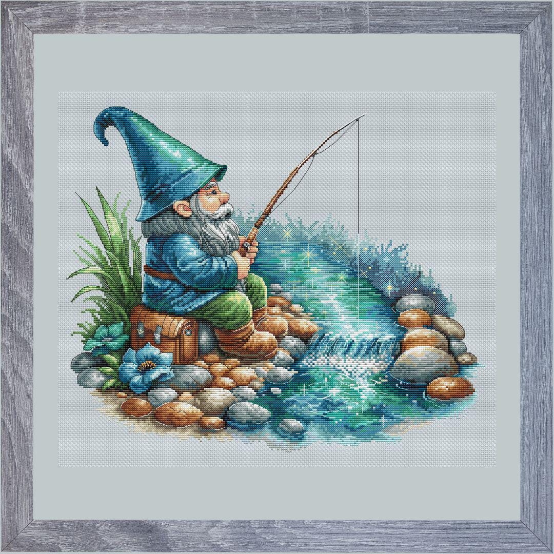 Fisherman Gnome Cross Stitch Pattern: Misty River Design (PDF Chart) - Etsy