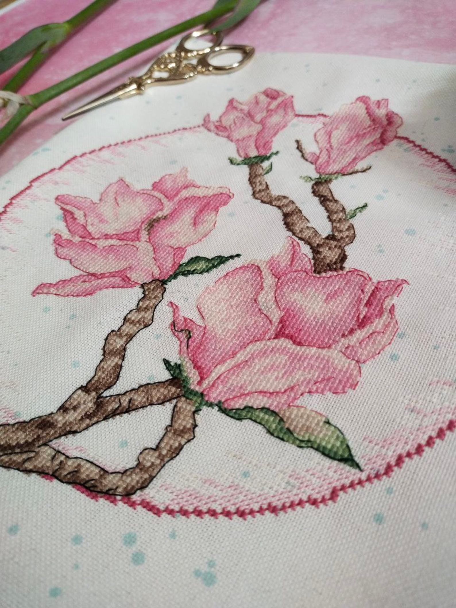 Magnolia Flowers Cross Stitch Pattern: Spring Floral Embroidery (PDF ...