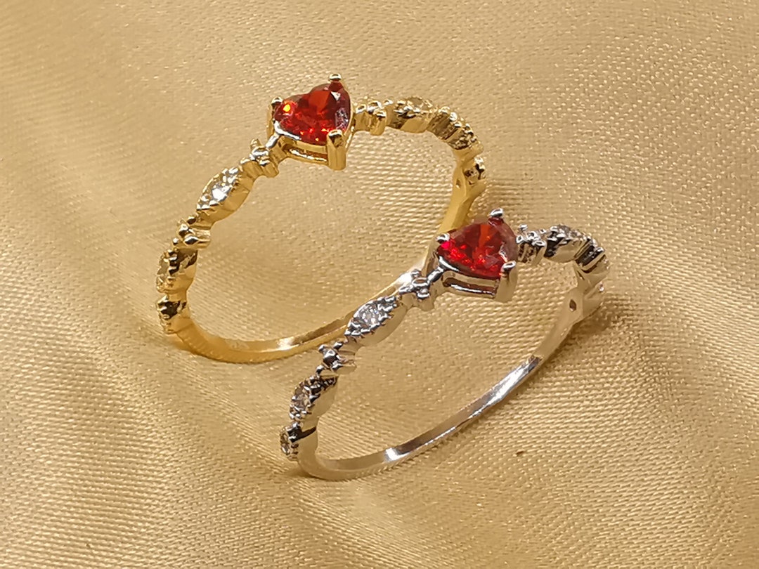 Tiny Heart Ruby Ring Dainty Ruby Ring July Birthstone Ring Heart ...
