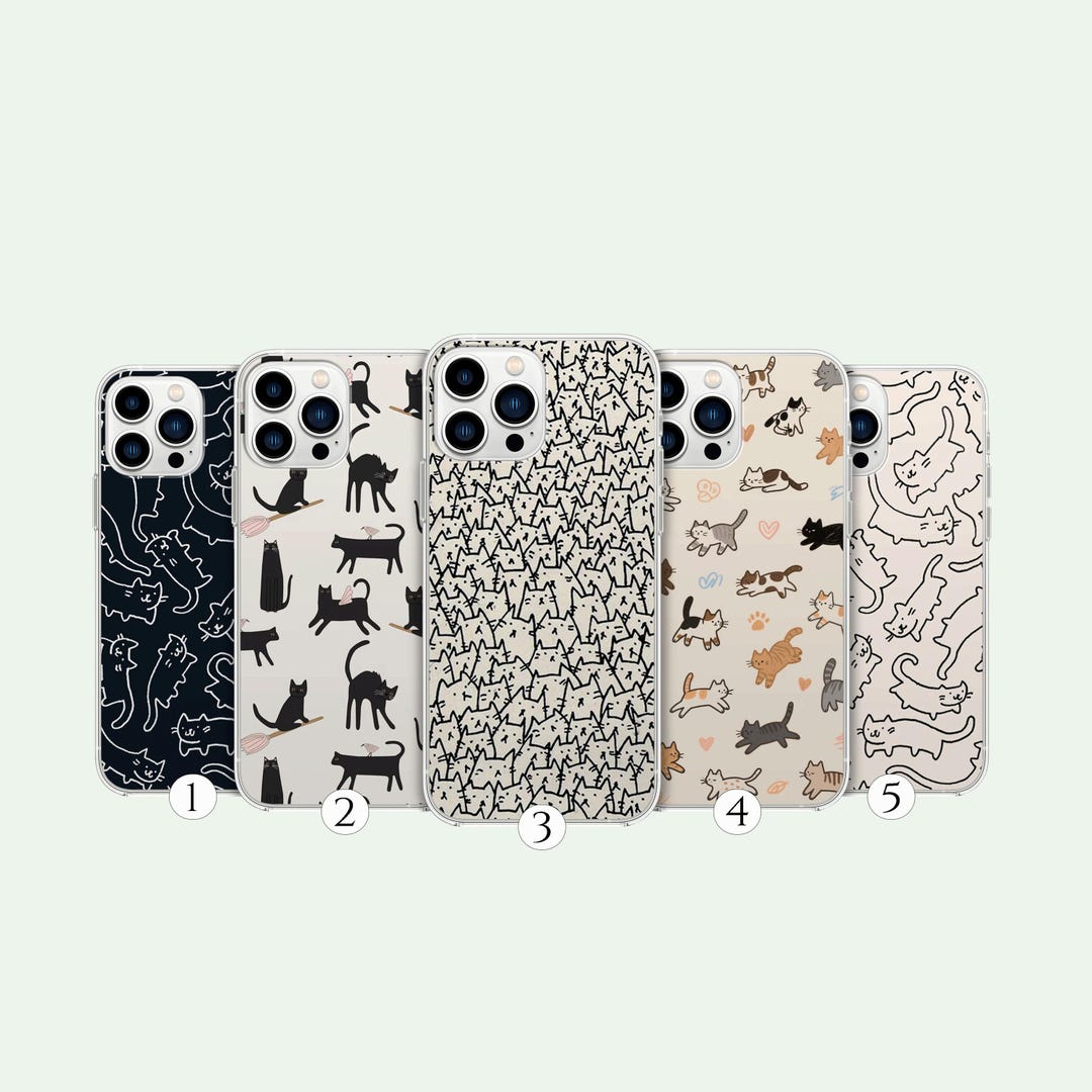 Line Art Cat Phone Case | Pattern Cat Doodles | Black & White iPhone 16 ...