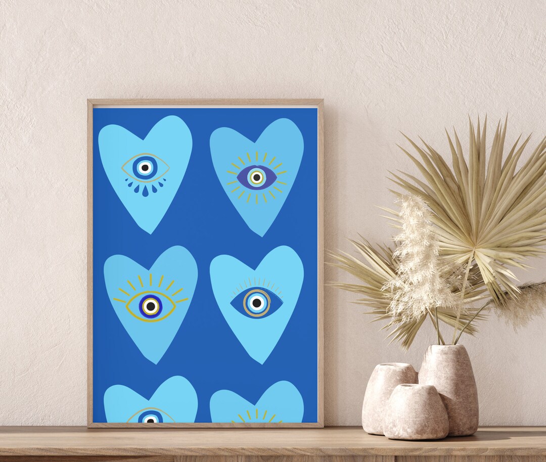 Preppy Blue EVIL EYE, Digital Download, Trendy Wall Art - Etsy