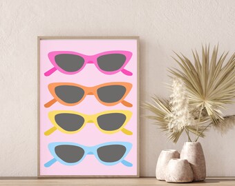 Sunglasses Print Heart Sunglasses Retro Sunglasses Preppy Wall Art ...