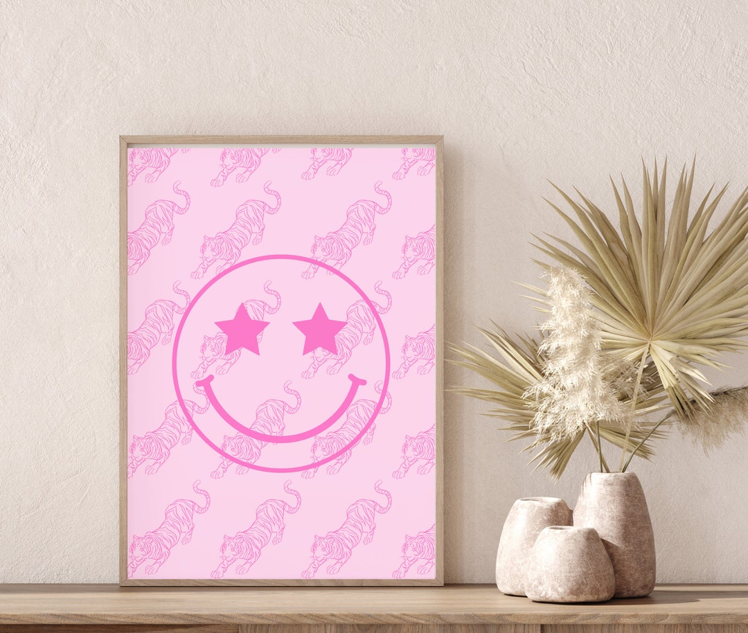 Preppy Pink Happy Face, Digital Download, Trendy Wall Art - Etsy