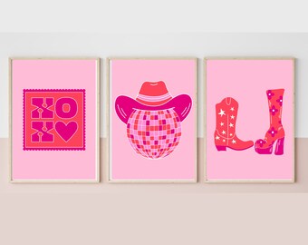 PREPPY Pink Disco Cowgirl DIGITAL DOWNLOAD Trendy Wall Art - Etsy