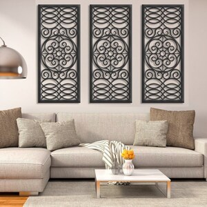Decorative Rectangle Wooden Wall Art, Minimalist Laser Cut Decor Set, 3 ...
