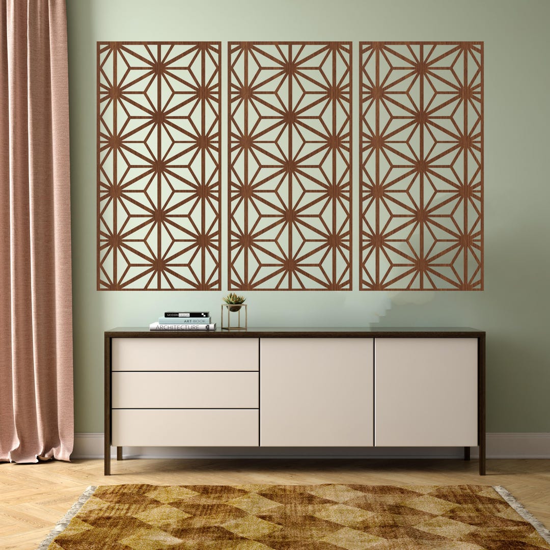 2-3 Piece Geometric Wooden Wall Panels | Laser Cut Star Pattern Wall ...