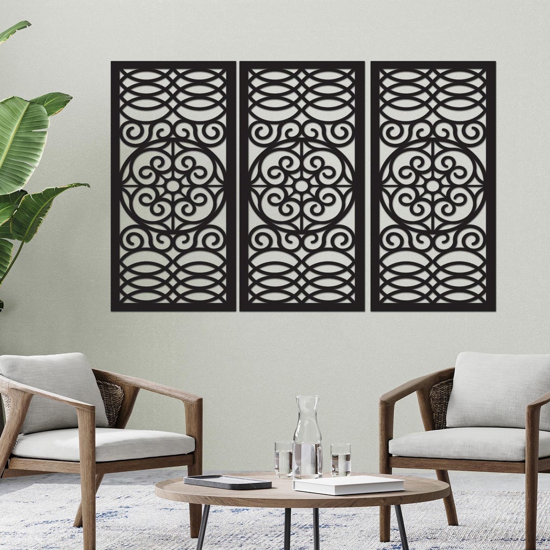 Decorative Rectangle Wooden Wall Art, Minimalist Laser Cut Decor Set, 3 ...