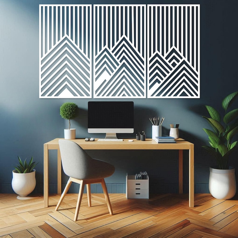 Geometric Mountain Wooden Wall Art Panel Set, Scandinavian Decor Design ...