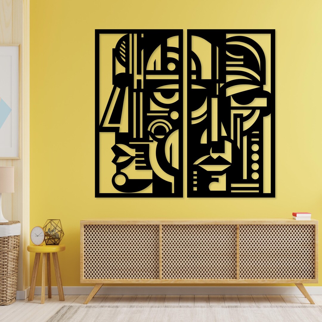 Abstract Faces Metal Wall Art Set | Modern Cubist Decor Contemporary ...