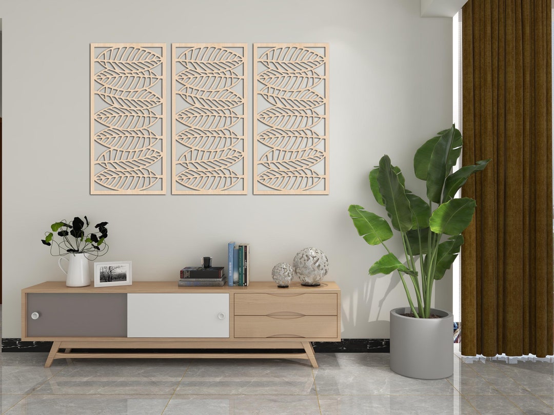 Tropical Leaf Wood Wall Art Set: Modern Living Room Decor - Etsy