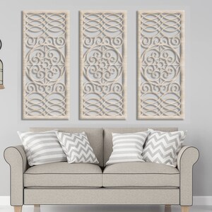 Decorative Rectangle Wooden Wall Art, Minimalist Laser Cut Decor Set, 3 ...