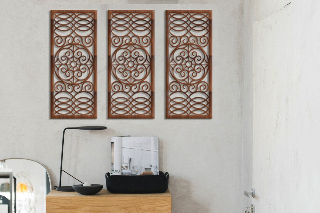 Decorative Rectangle Wooden Wall Art, Minimalist Laser Cut Decor Set, 3 ...