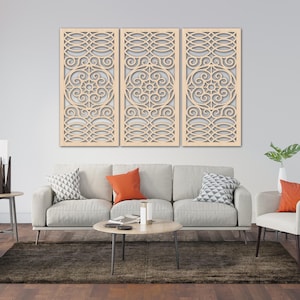 Decorative Rectangle Wooden Wall Art, Minimalist Laser Cut Decor Set, 3 ...