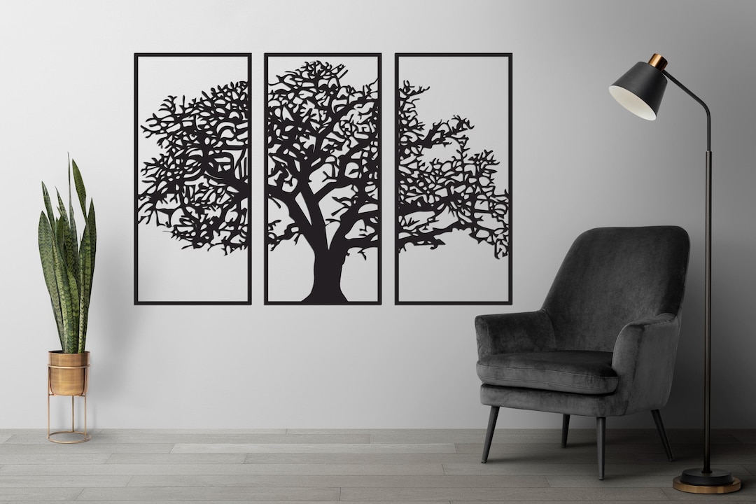Tree Wall Wood Decor, Chic Living Room Decor, Set of 3 Wooden Wall ...