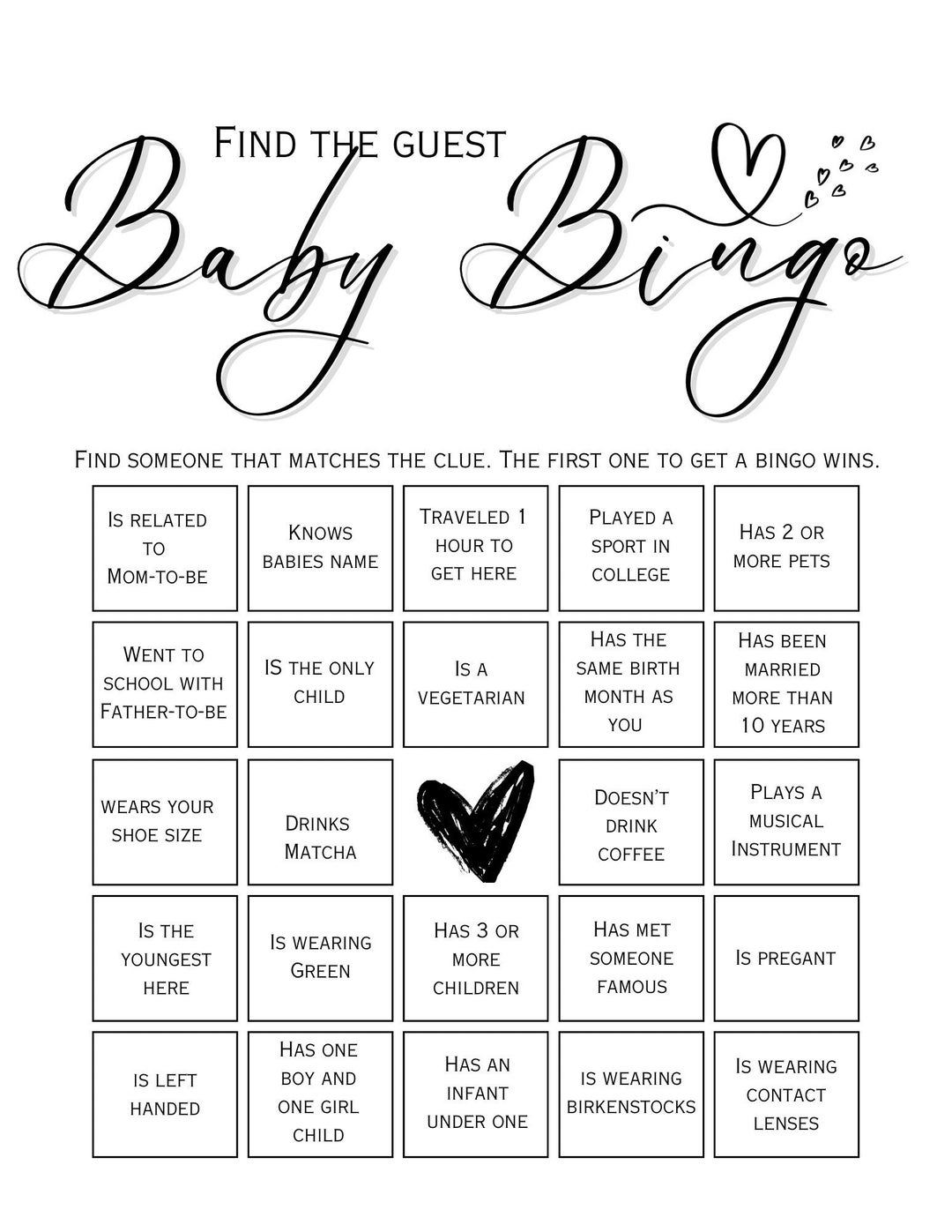 Find the Guest Baby Shower Bingo - Etsy