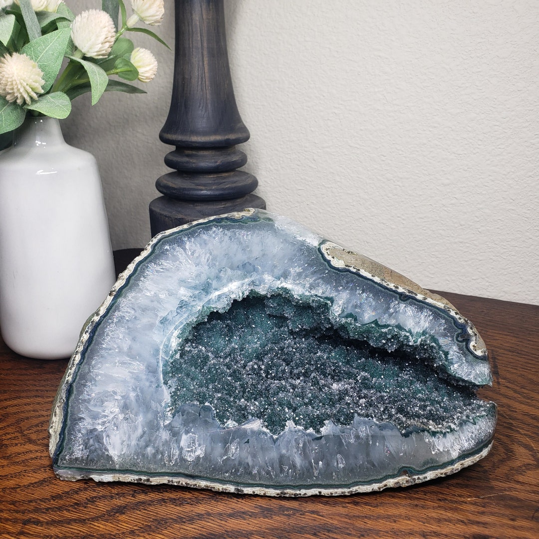 Green Amethyst Druzy Geode From Uruguay, Prasiolite, Statement Piece ...
