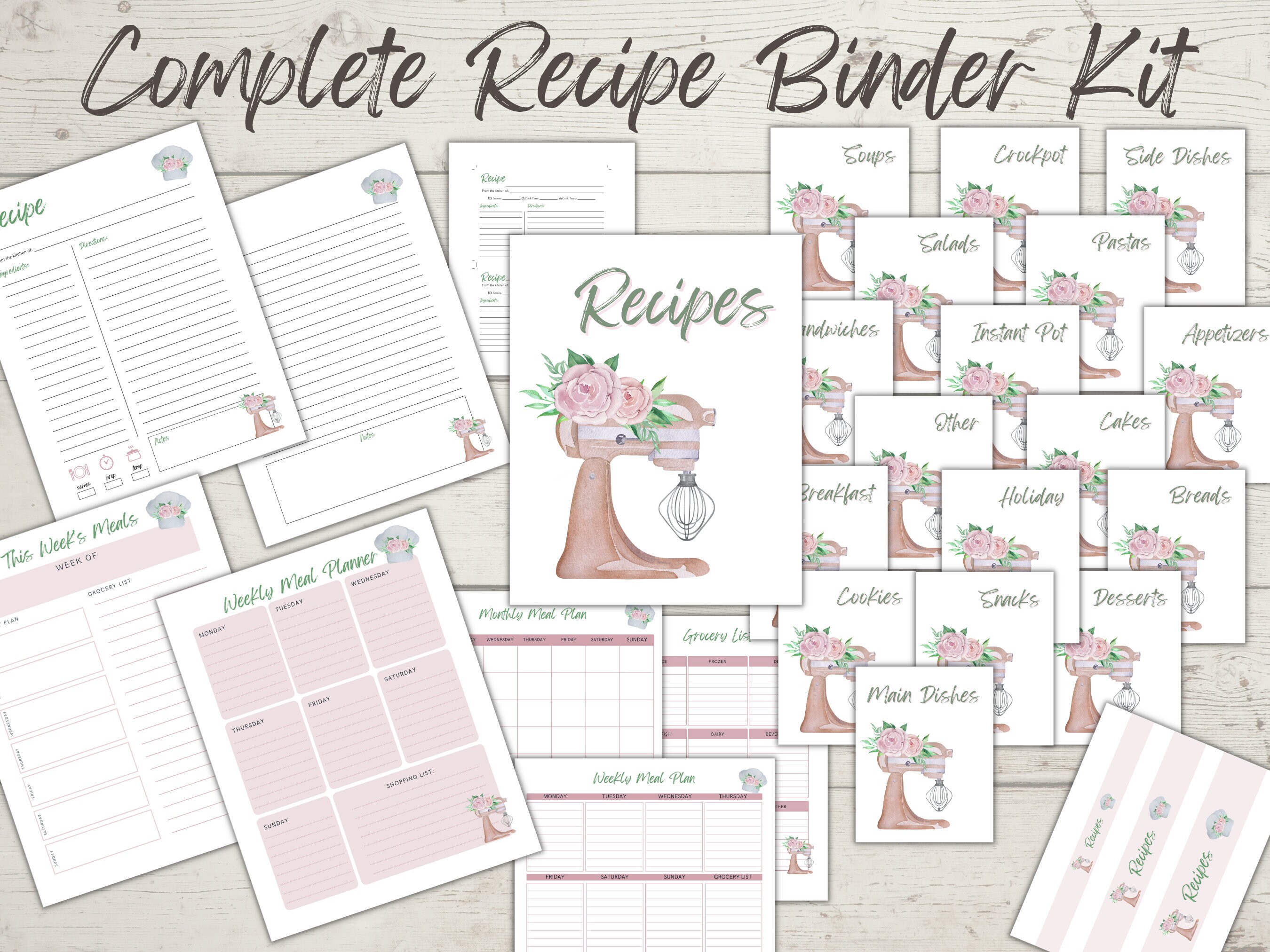 Printable Recipe Binder Kit, Printable Meal Planner, Recipe Organizer ...