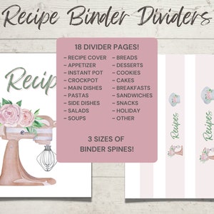 Printable Recipe Binder Kit, Printable Meal Planner, Recipe Organizer ...