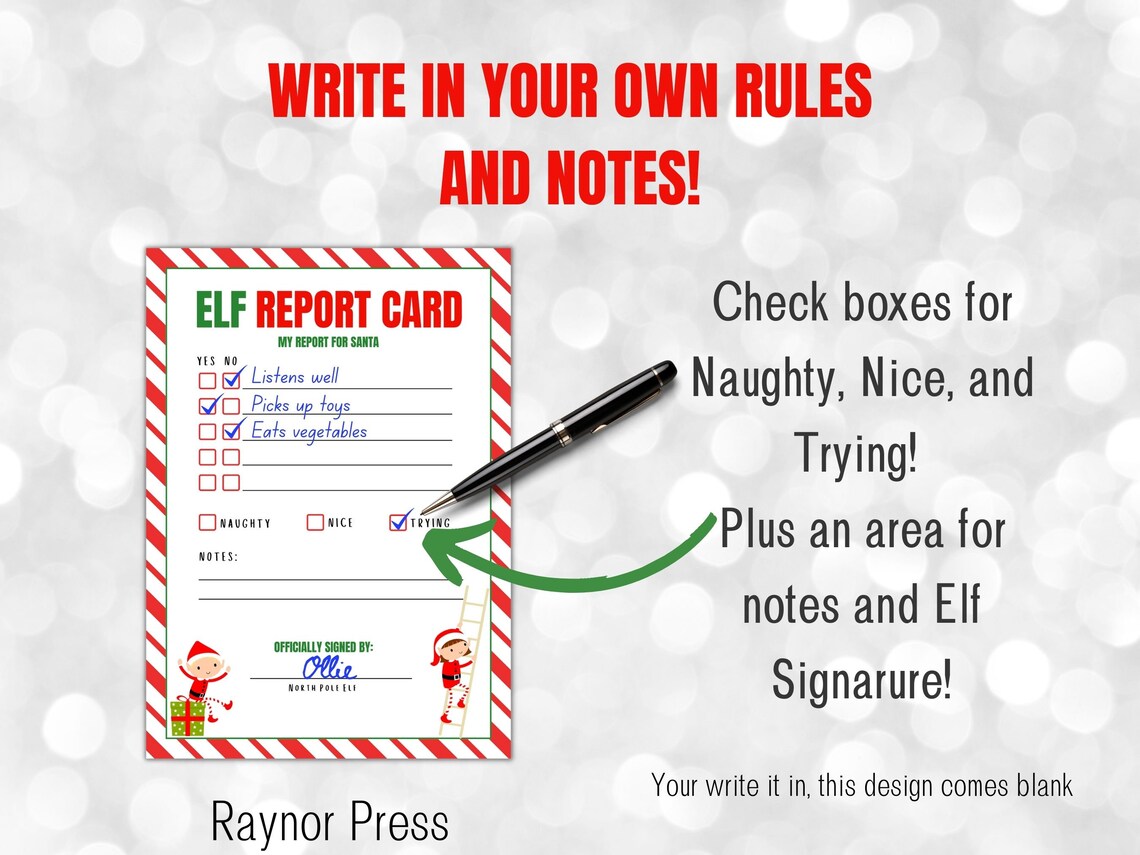 North Pole Elf Report Card Christmas Elf Report Card Daily Elf Activity ...