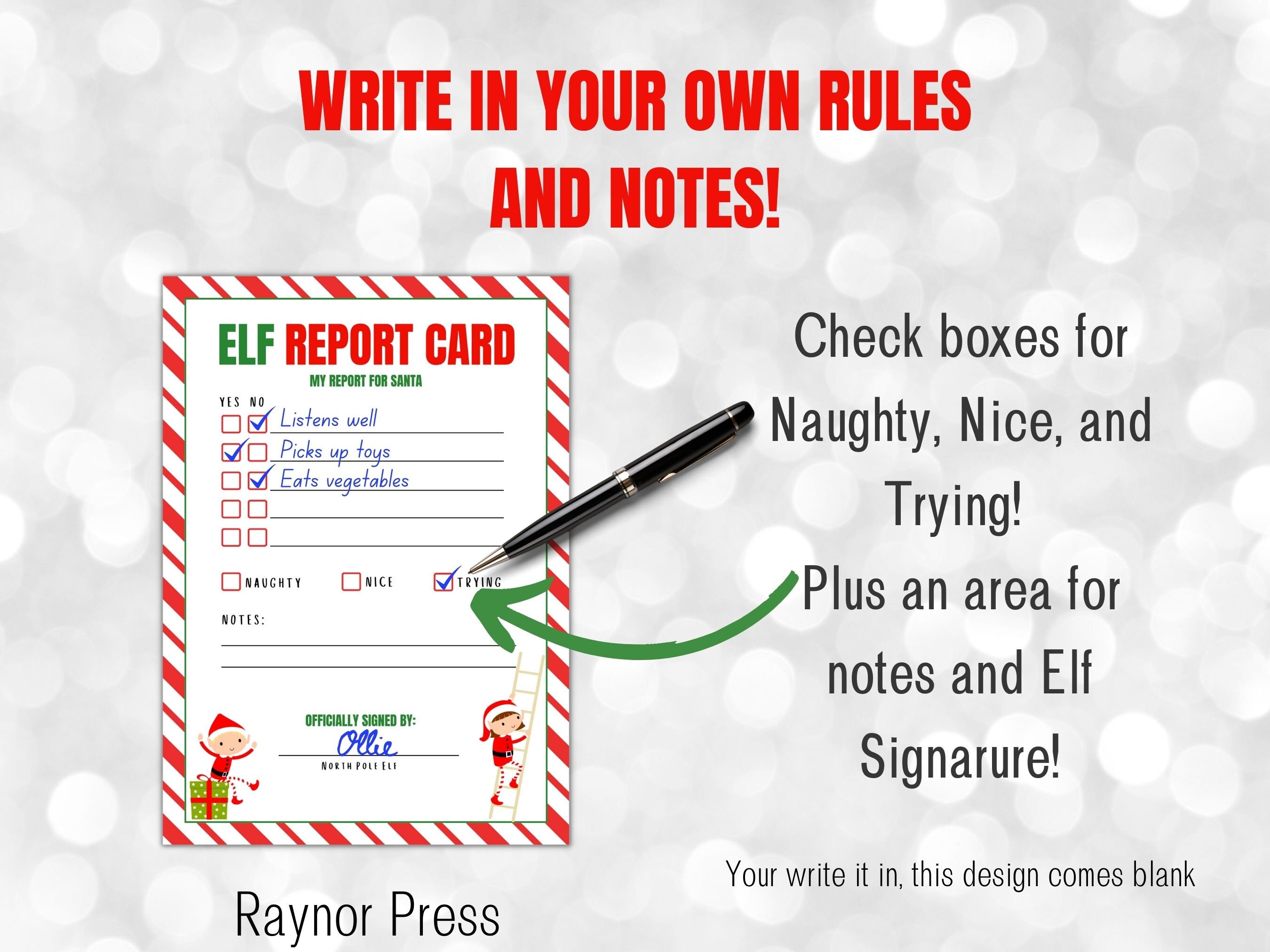 North Pole Elf Report Card Christmas Elf Report Card Daily Elf Activity ...