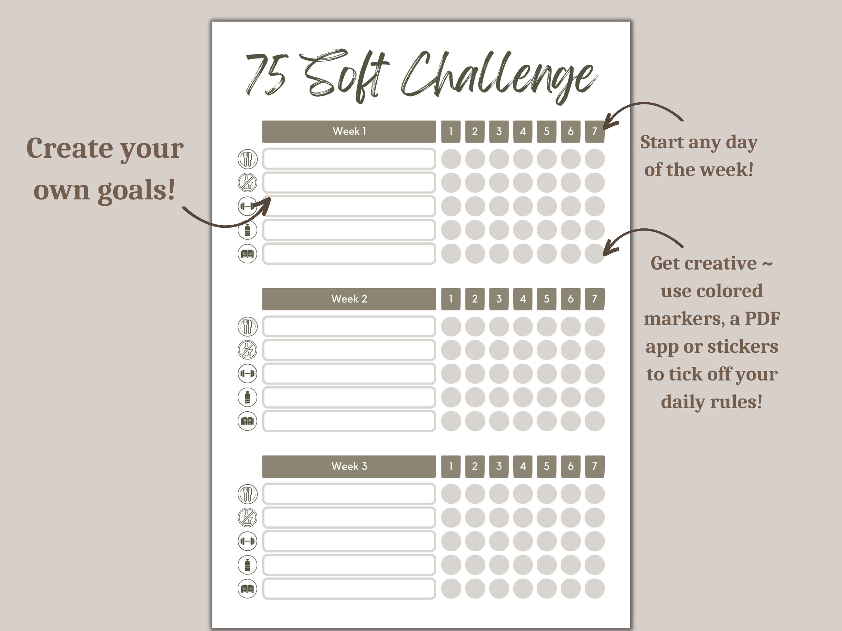 75 Soft Challenge 75 Hard Challenge 75 Day Challenge - Etsy