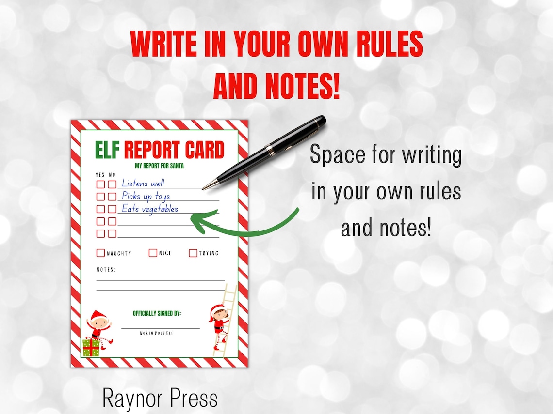 North Pole Elf Report Card Christmas Elf Report Card Daily Elf Activity ...