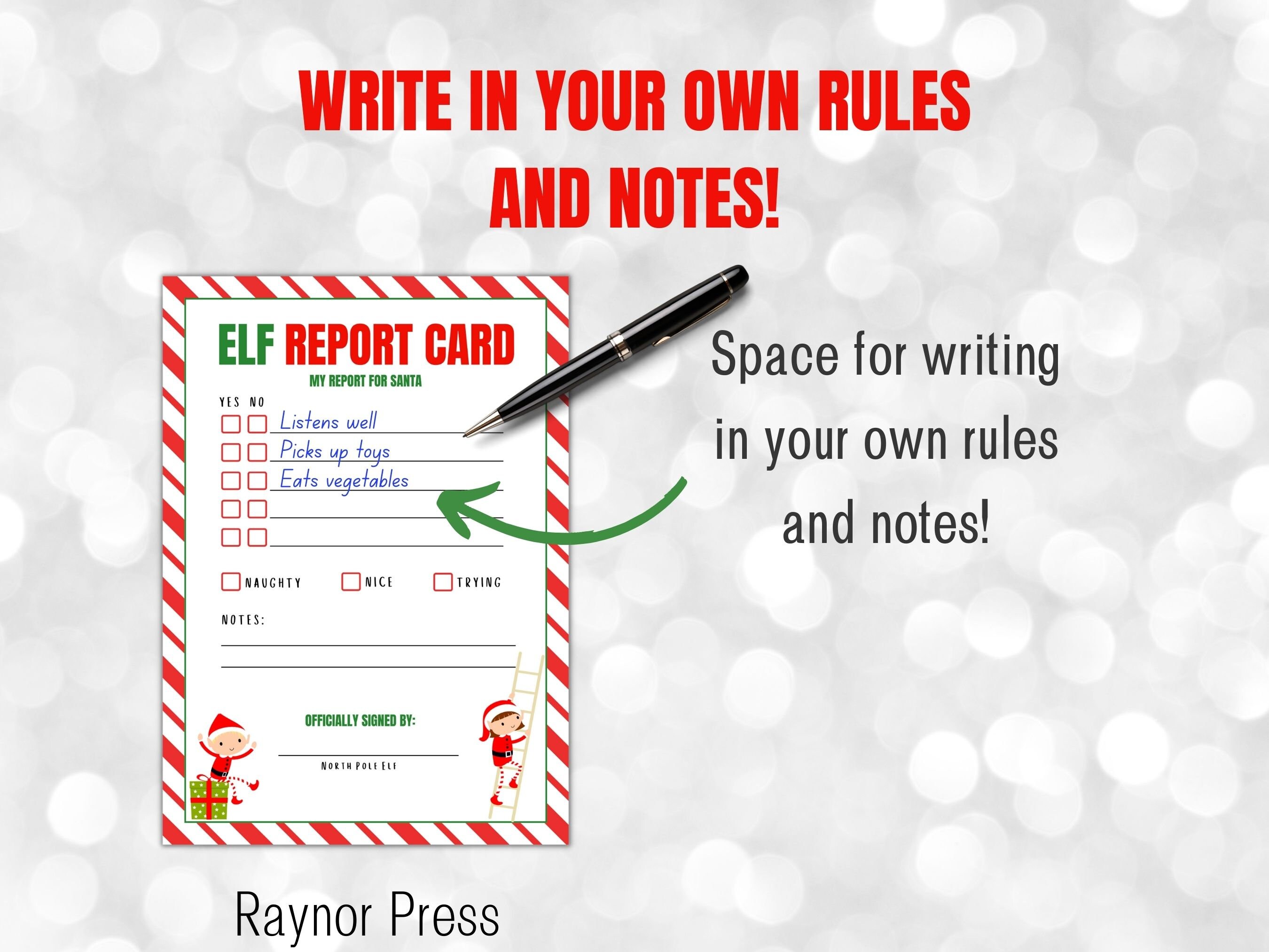 North Pole Elf Report Card Christmas Elf Report Card Daily Elf Activity ...