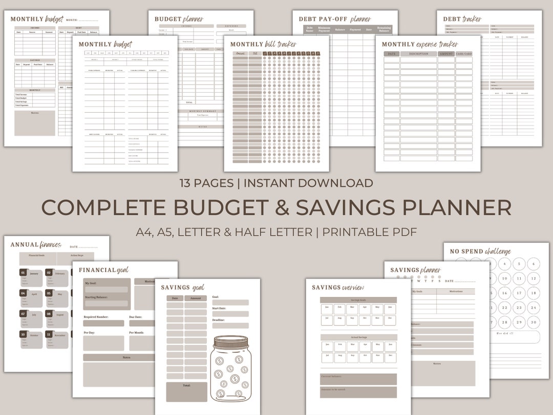 Budget Planner and Financial Planner Including Monthly Budget, Expense ...