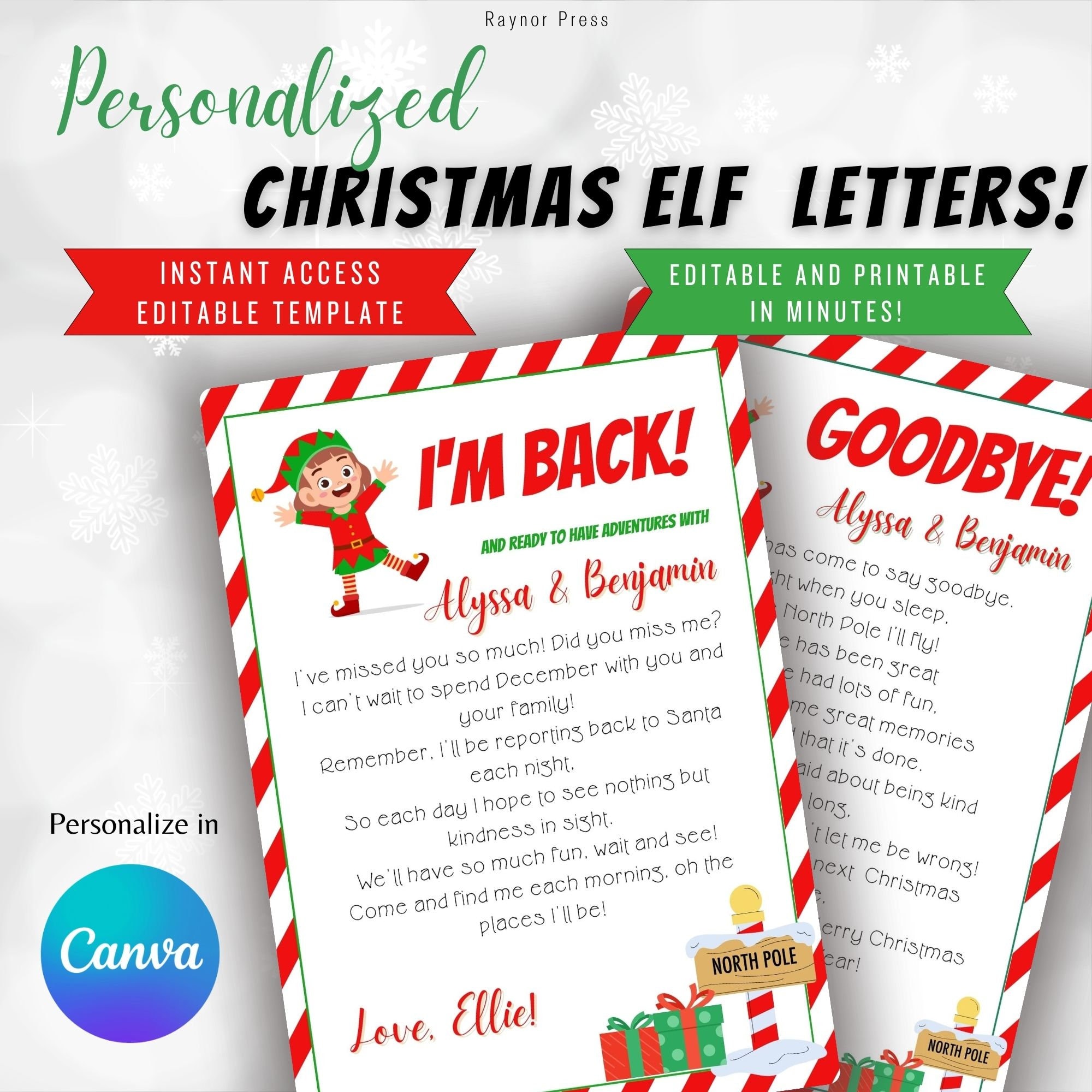 Girl Elf Arrival and Goodbye Letter TEMPLATES, Christmas Elf Letter to ...