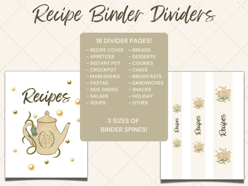 Printable Recipe Binder Kit, Printable Meal Planner, Recipe Organizer ...
