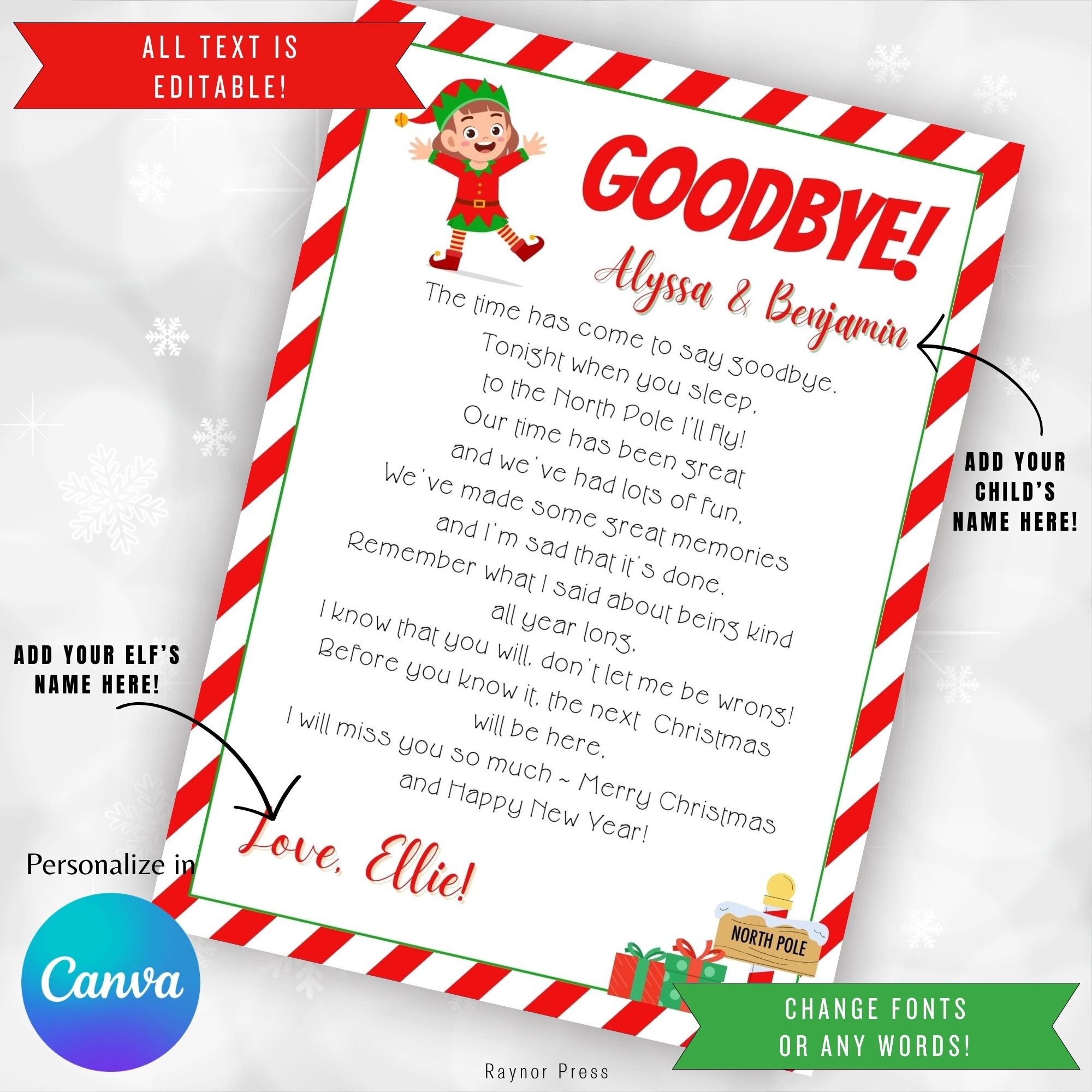 Girl Elf Arrival and Goodbye Letter TEMPLATES, Christmas Elf Letter to ...