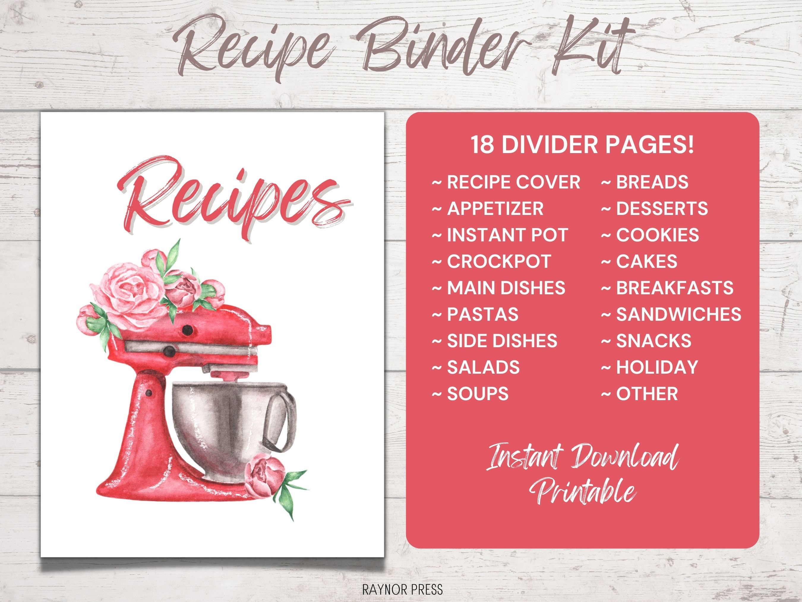 Recipe Binder Kit Section Dividers - Printable Recipe Binder Dividers ...