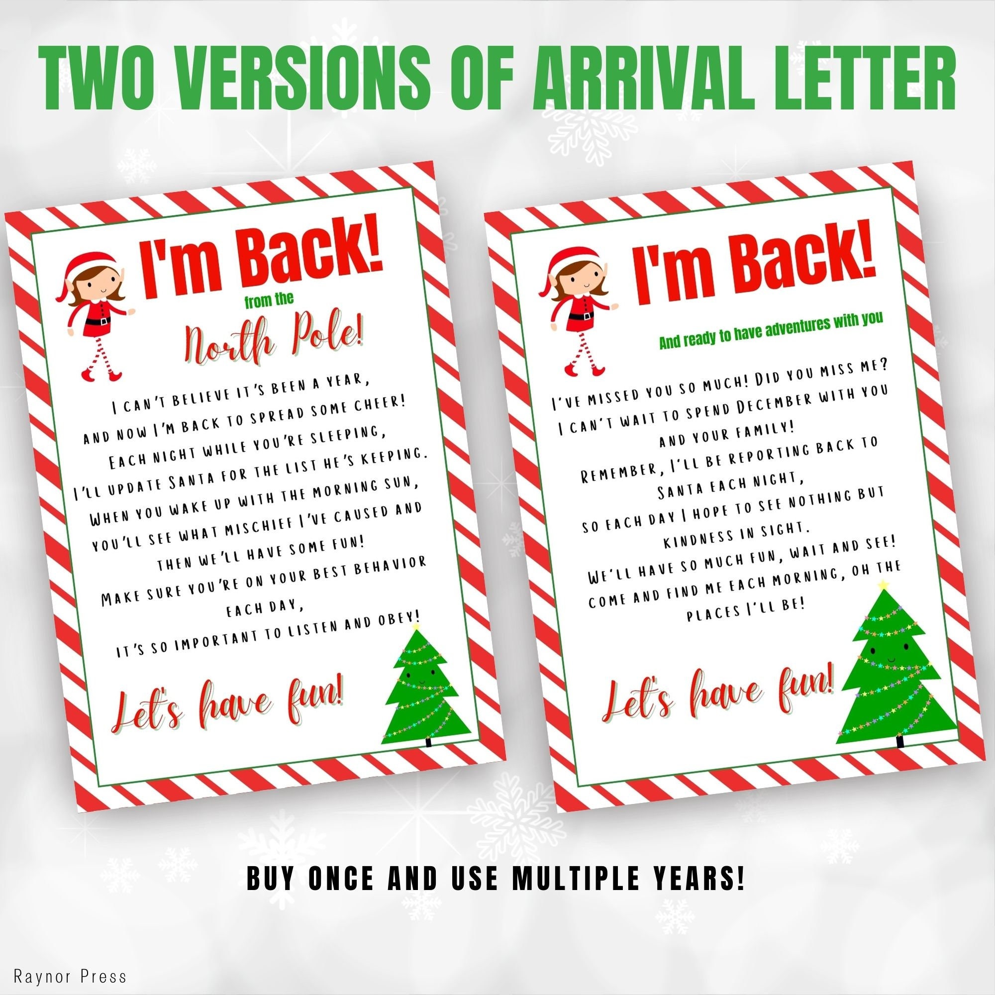 I'm Back Christmas Elf Arrival Letter and Goodbye Letter Printable Kit ...