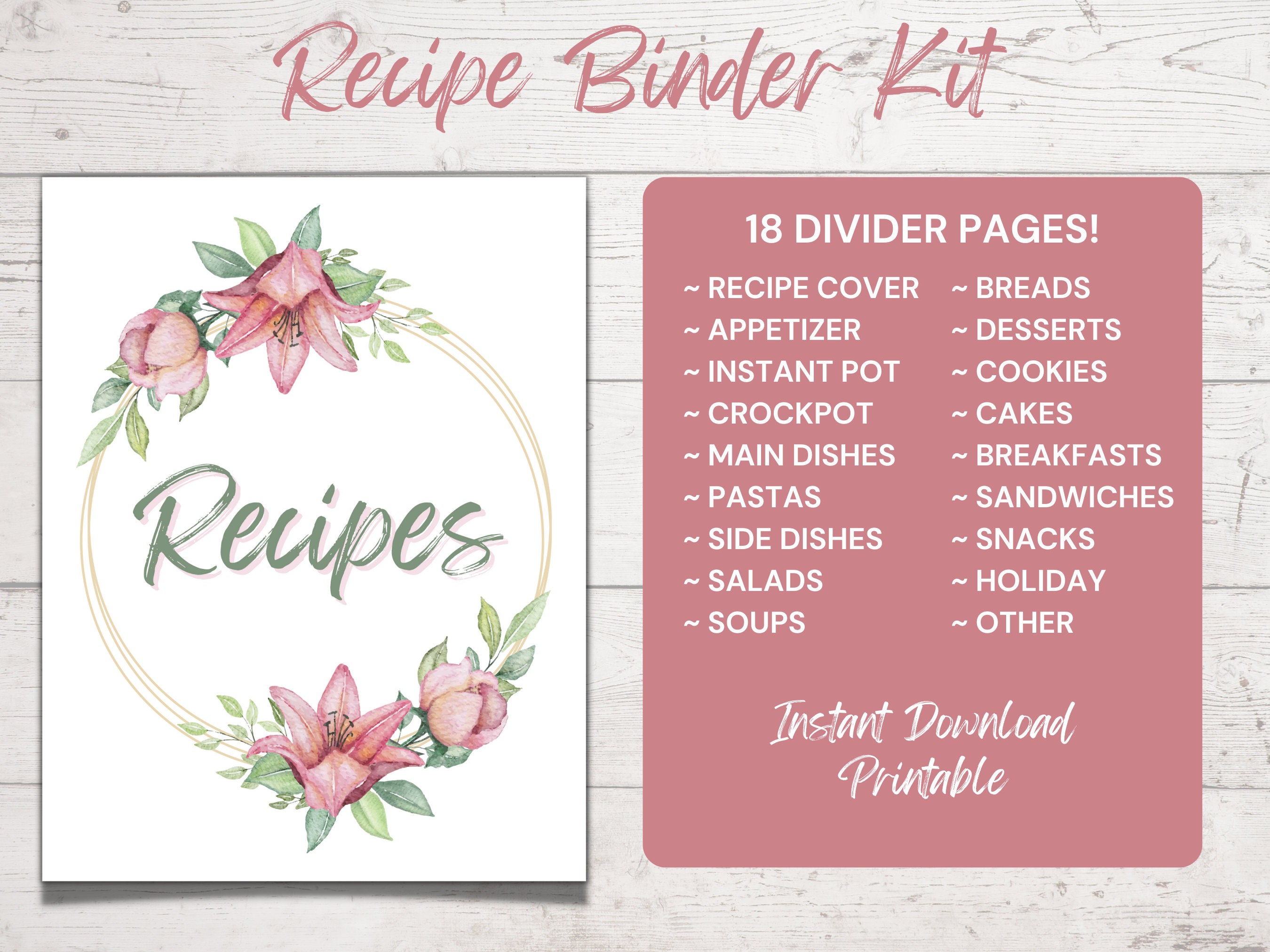 Recipe Binder Kit Section Dividers - Printable Recipe Binder Dividers ...