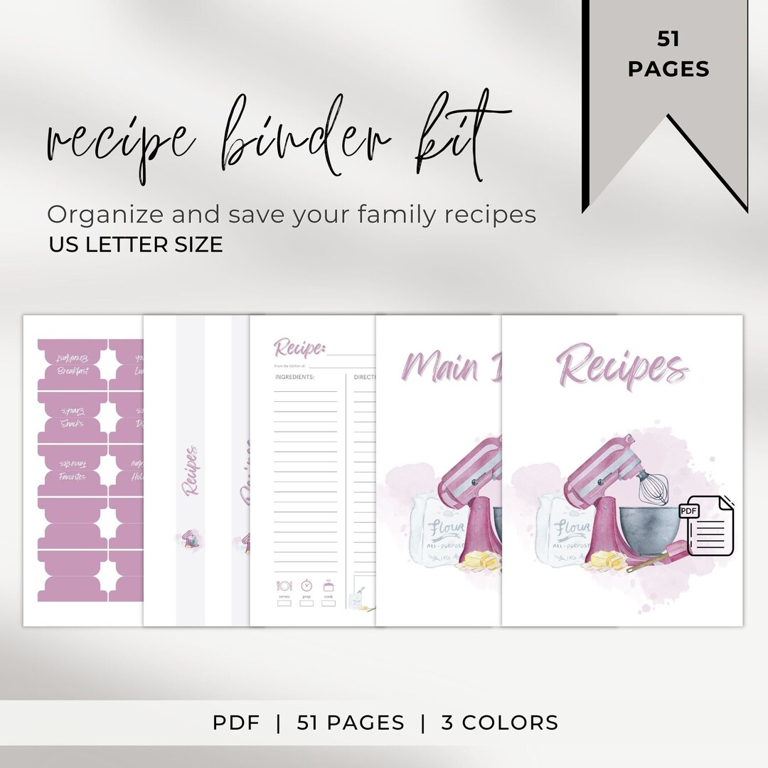 Recipe Binder Kit - Section Dividers - Recipe Cards - Binder Spines ...