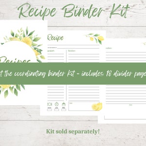 Printable Recipe Card | 2 Page Design, Print Front and Back | Lemon ...