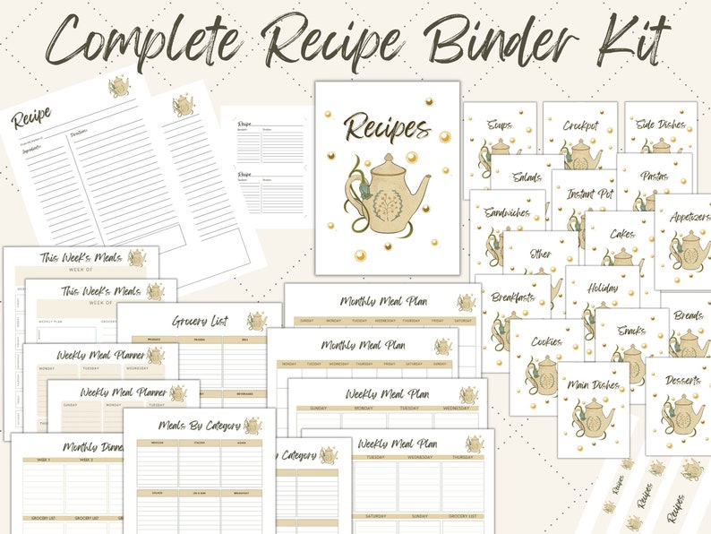 Printable Recipe Binder Kit, Printable Meal Planner, Recipe Organizer ...
