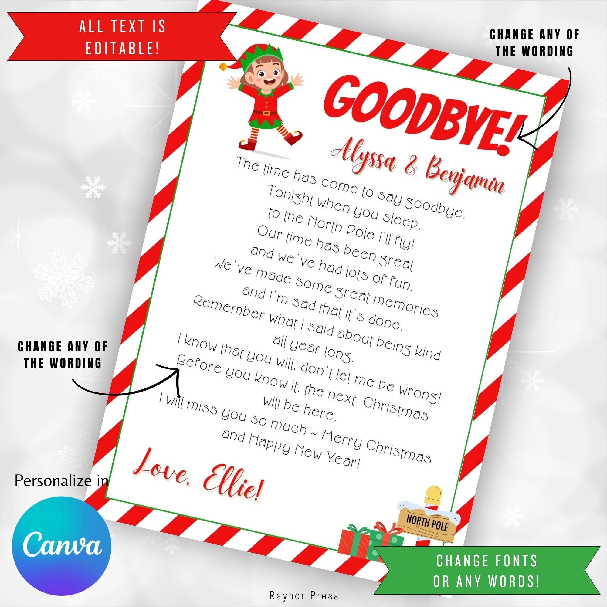 Girl Elf Arrival and Goodbye Letter TEMPLATES, Christmas Elf Letter to ...
