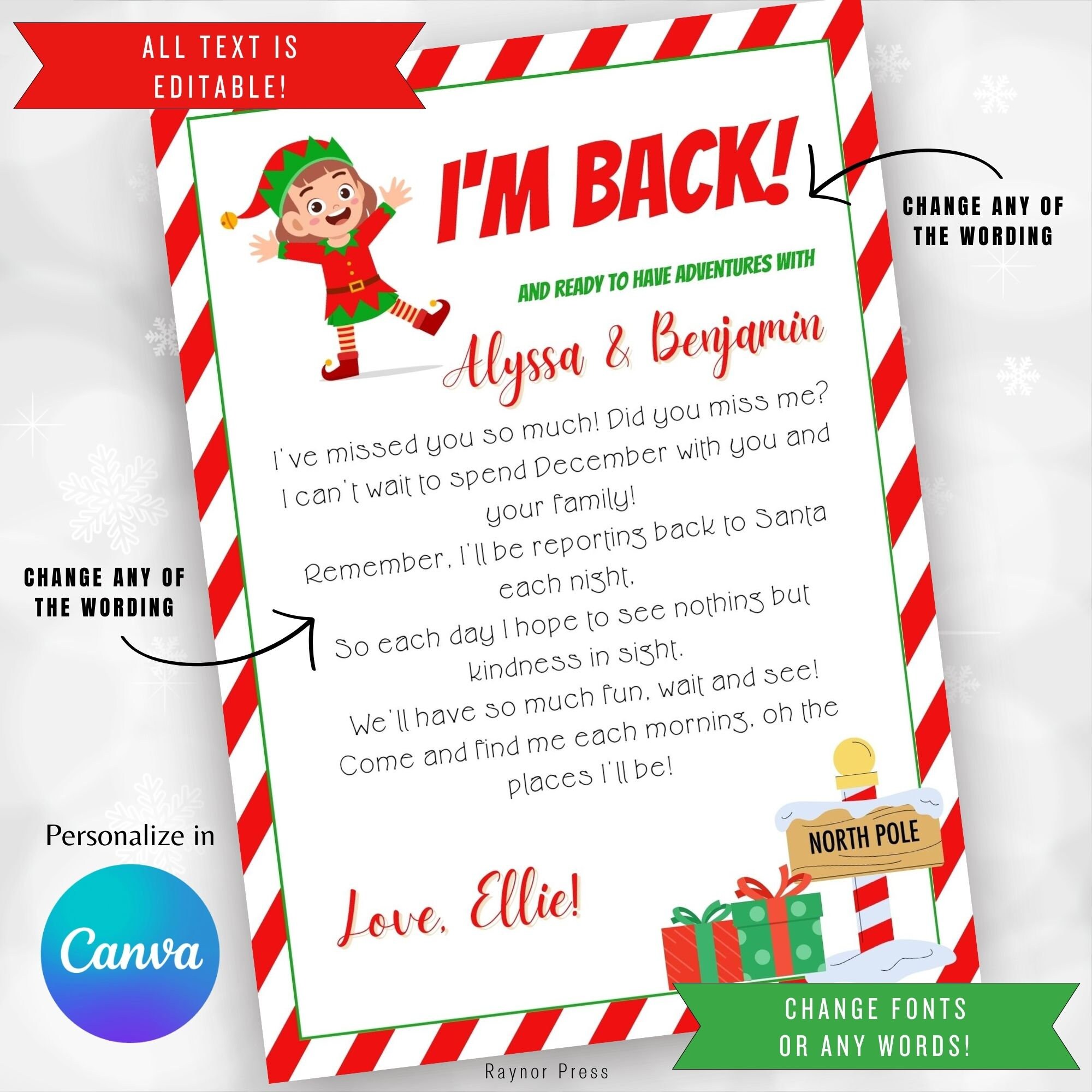 Girl Elf Arrival and Goodbye Letter TEMPLATES, Christmas Elf Letter to ...