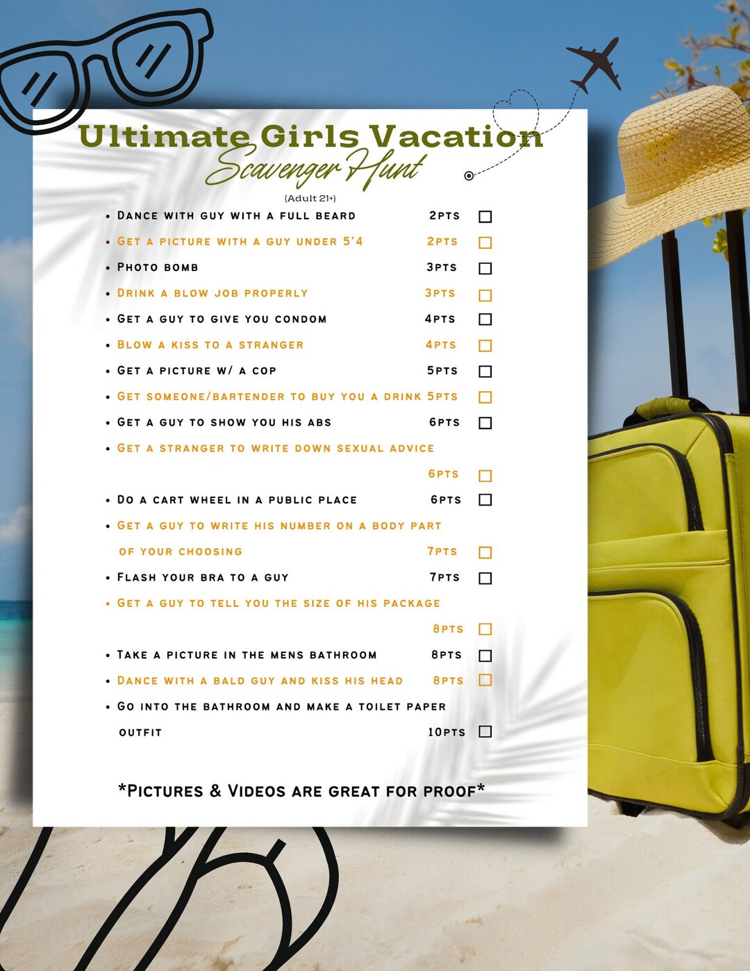 Ultimate Girls Vacation Scavenger Hunt (adult 21+) - Fillable - Etsy