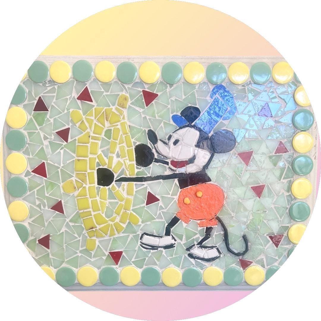 Handmade Mickey Mouse Mosaic Art: Stained Glass & Ceramic Tiles, 8x11 ...