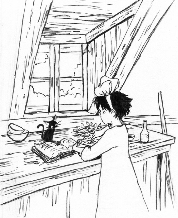 Kiki and Jiji Ink Drawing - Etsy